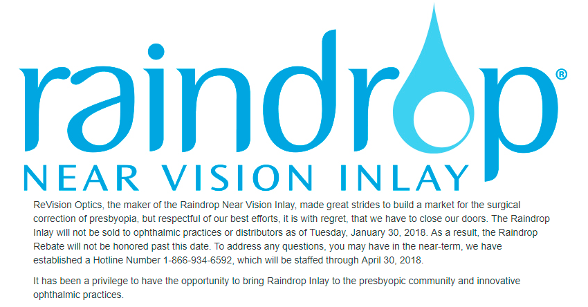 ReVision Optics, fabricante del Raindrop Near Vision Inlay, cierra ...